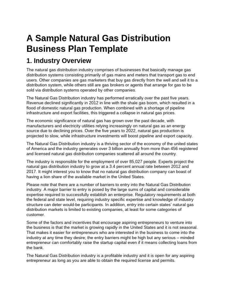 A Sample Natural Gas Distribution Business Plan Template | PDF
