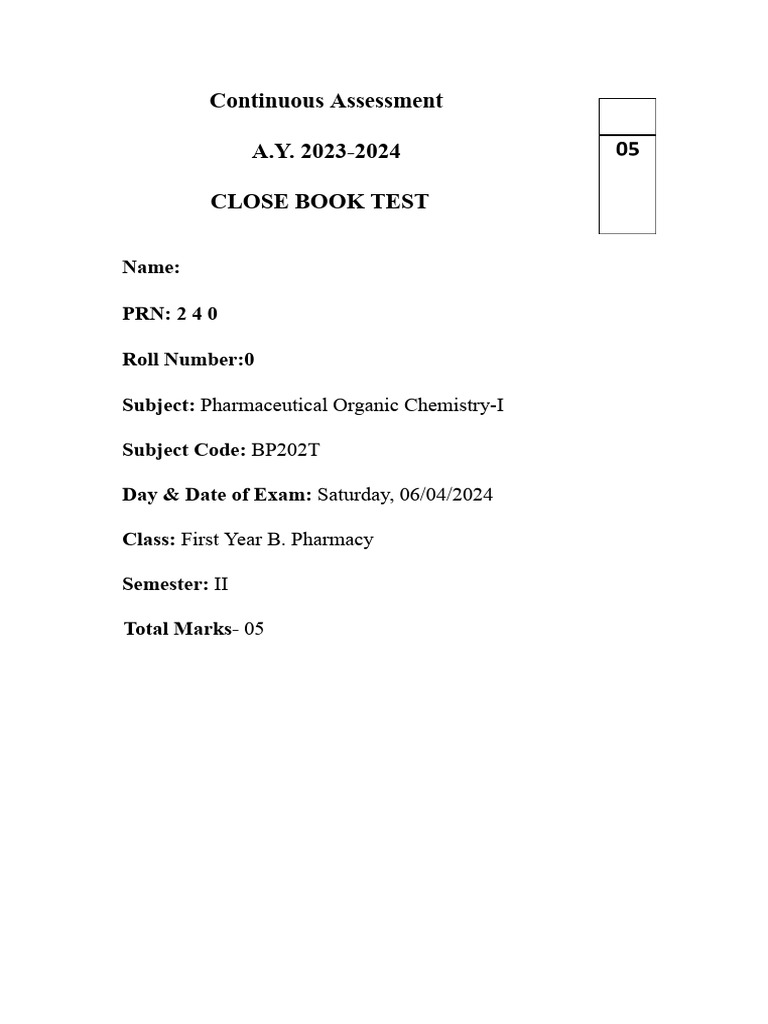 Continuous Assessment Format - Close Book Test | PDF