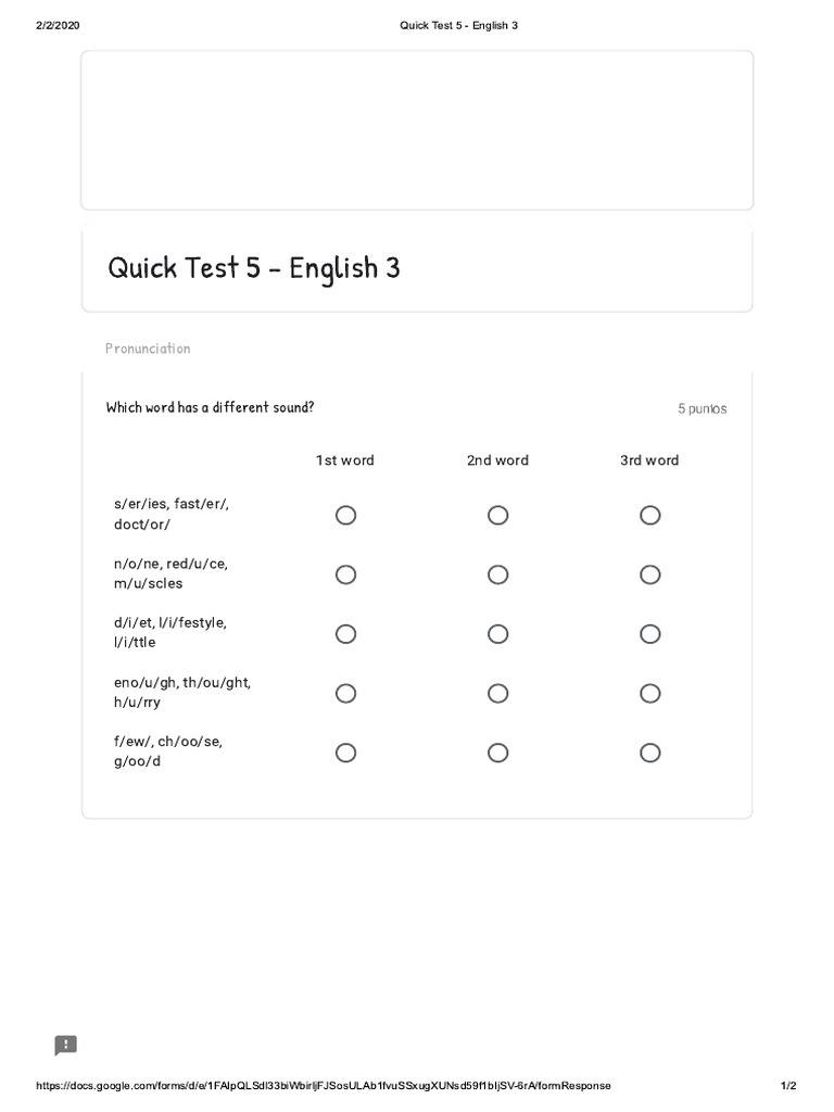 Quick Test 5 .4 - English 3 | PDF