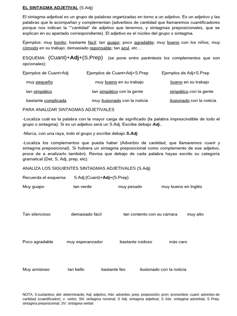 El Sintagma Adjetival | PDF | Adverbio | Adjetivo