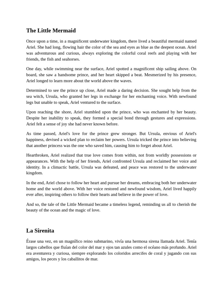 La Sirenita English Lesson | PDF