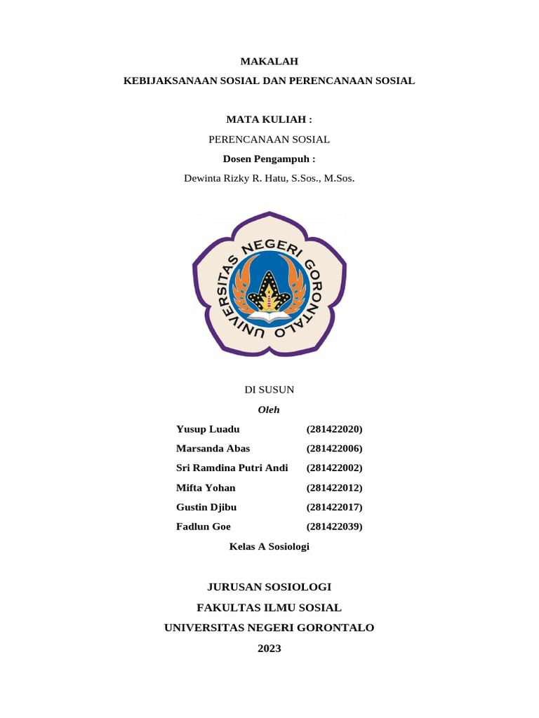 MAKALAH KELOMPOK 1 Kebijaksanaan Sosial Dan Perencanaan Sosial | PDF