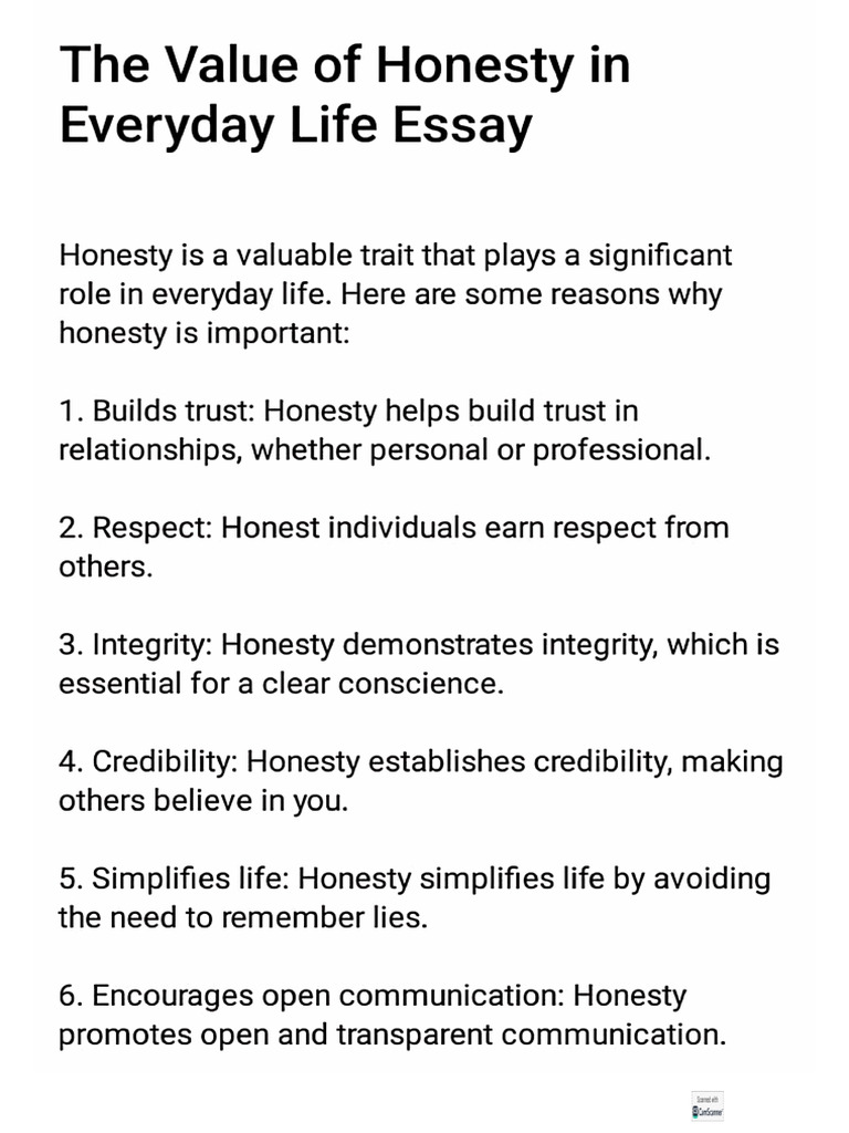 The Value of Honesty in Everyday Life. | PDF