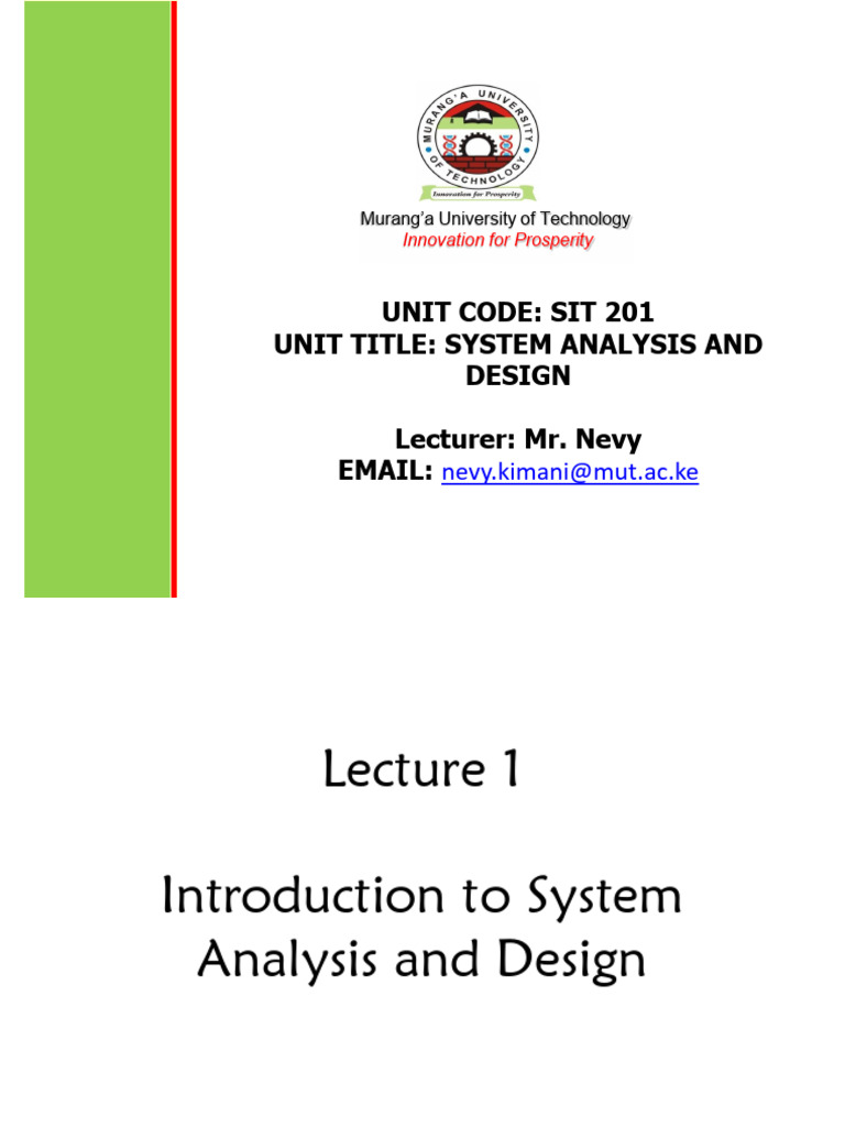 Lecture 1 Introduction To System Analysis And Design Pdf