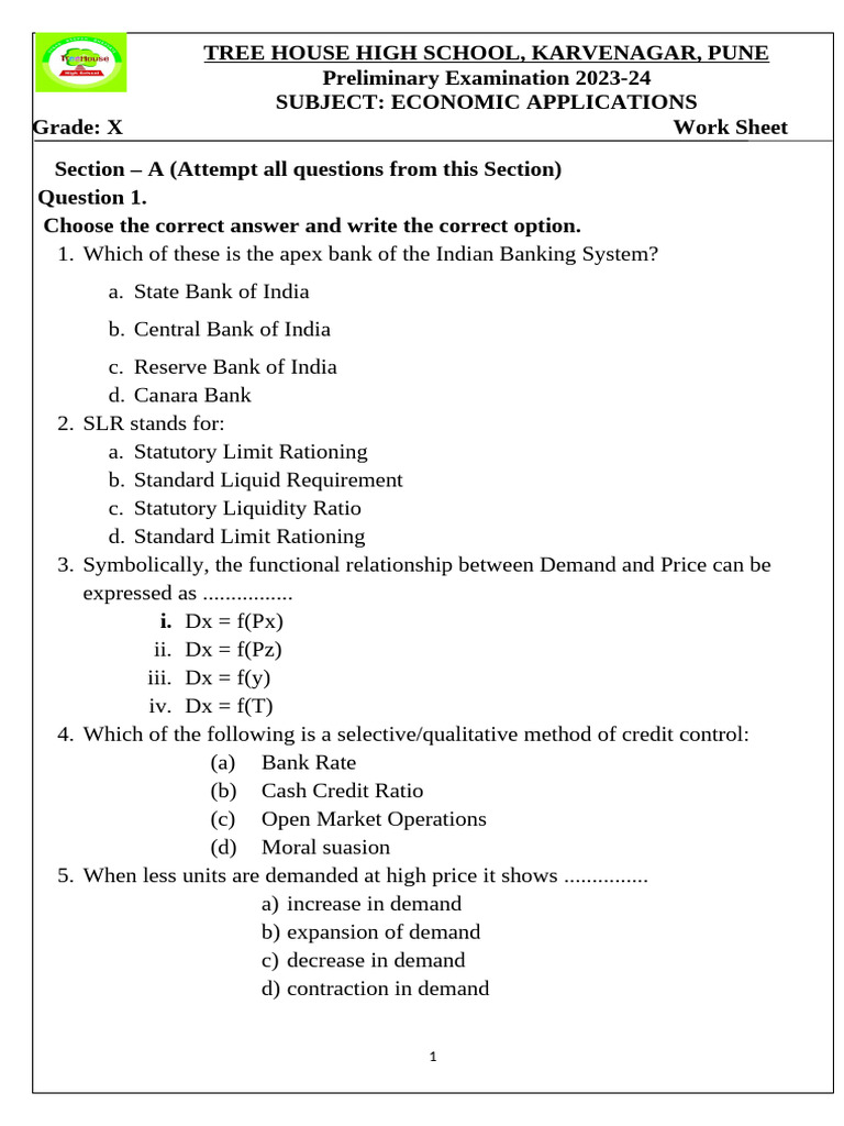 THS work Sheet 10th Eco. | PDF