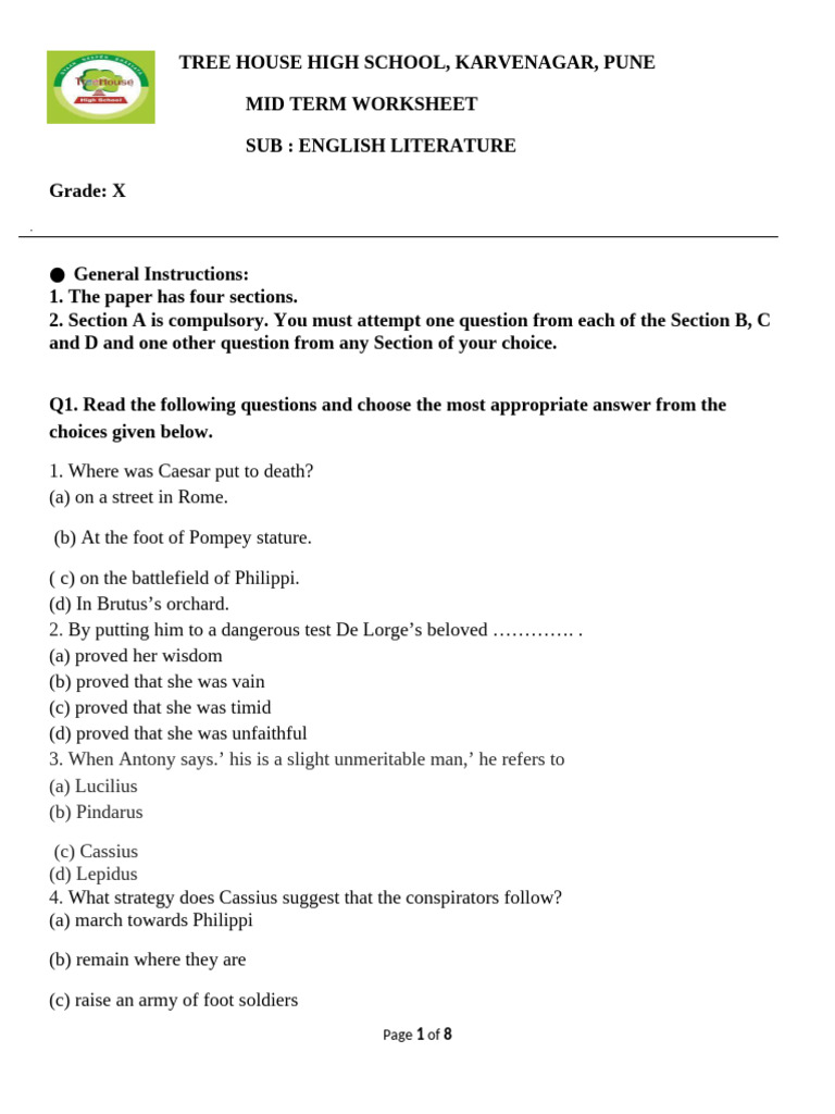 Mid Term Lit Worksheet | PDF
