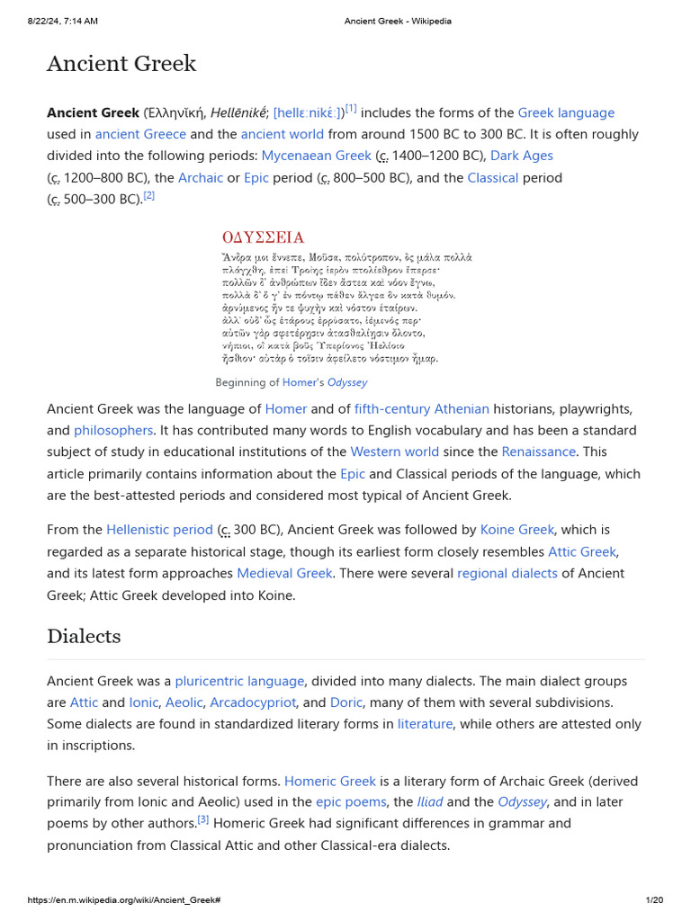 Ancient Greek - Wikipedia | PDF