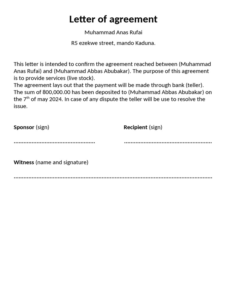 Letter of Agreement | PDF