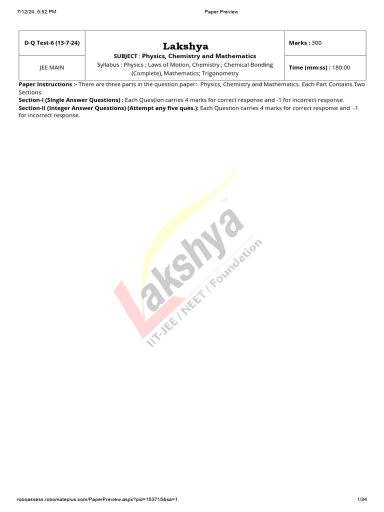 D-Q Test-6 (13!7!24) Ques. With Sol. | PDF