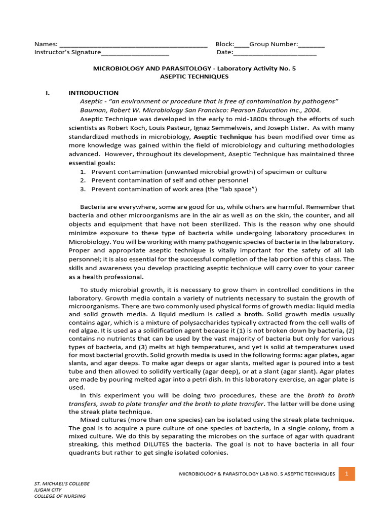 Lab No. 5. Aseptic Technique | PDF