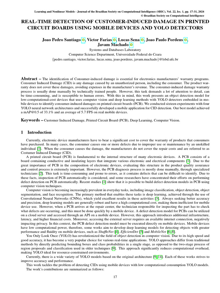 Real-Time Detection of Customer-Induced Damage in Printed Circuit Boards Using Mobile Devices ...