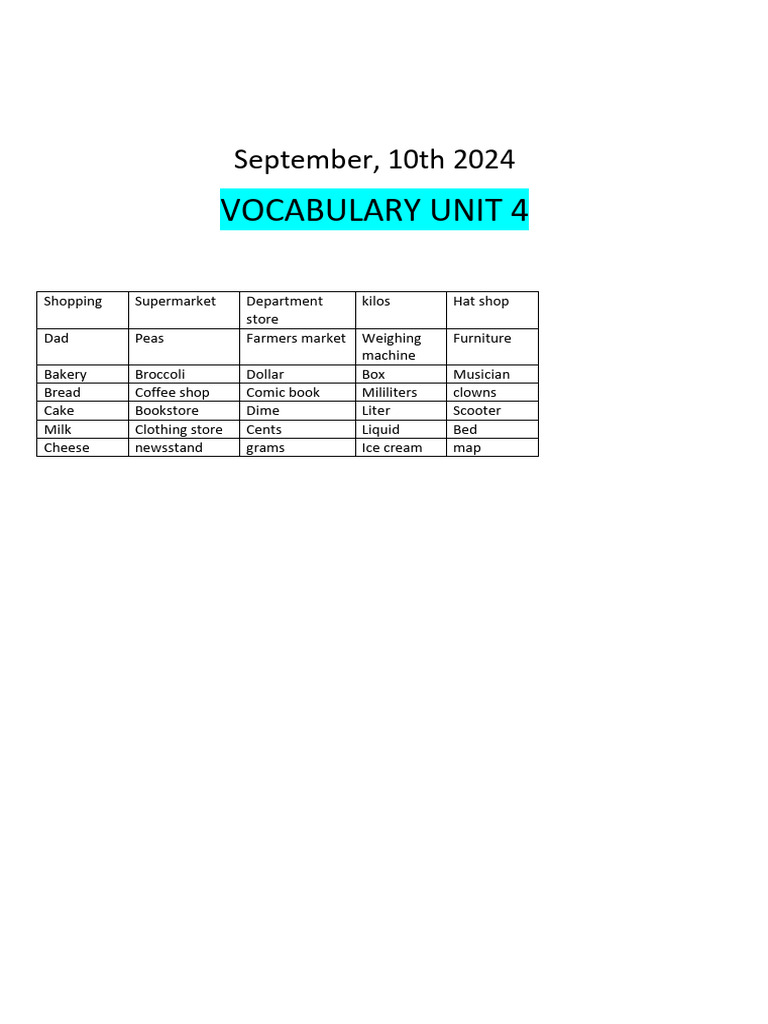 Vocabulary Unit 4 | PDF