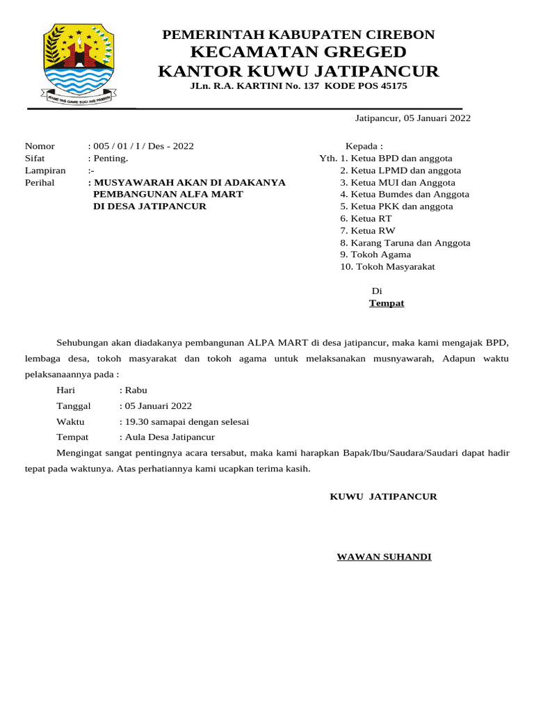 SURAT UNDANGAN Lembaga Desa | PDF