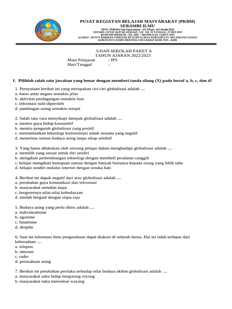 Pusat Kegiatan Belajar Masyarakat (PKBM) Serambi Ilmu: NPSN: P9985052 Izin Operasional: 421.9 ...