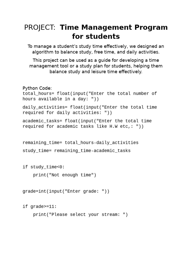 Time Management Program For Students | PDF