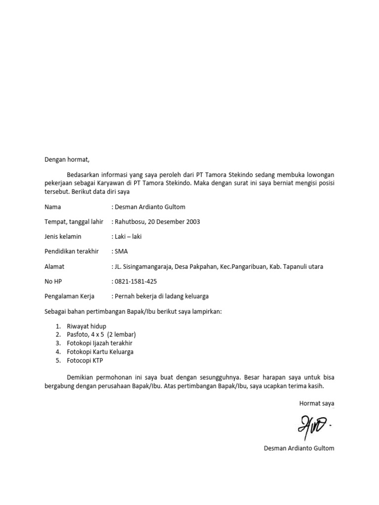 Lamaran Pekerjaan - Desman | PDF