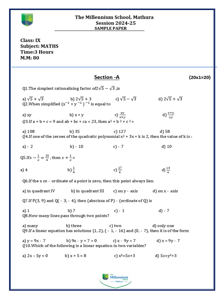 SST Half Yearly Sample Paper 9 | PDF | Line (Geometry) | Triangle