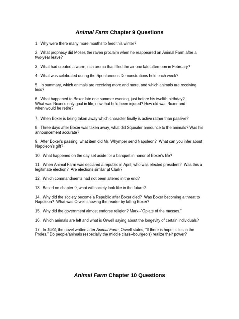 Animal Farm Chapter 9 and 10 Questions | PDF