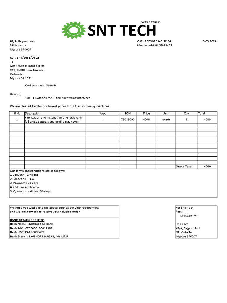 Quotation for GI Tray Sewing Machines | PDF | Computers | Technology & Engineering