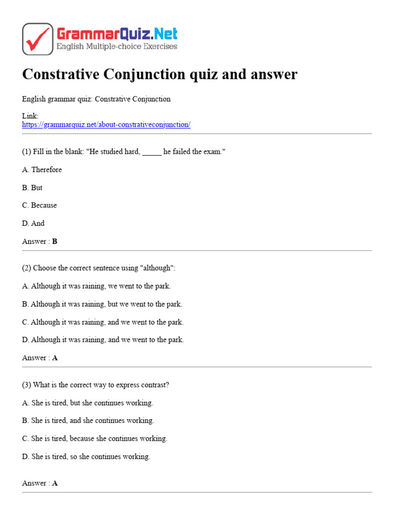 Constrative Conjunction Quiz and Answer | PDF