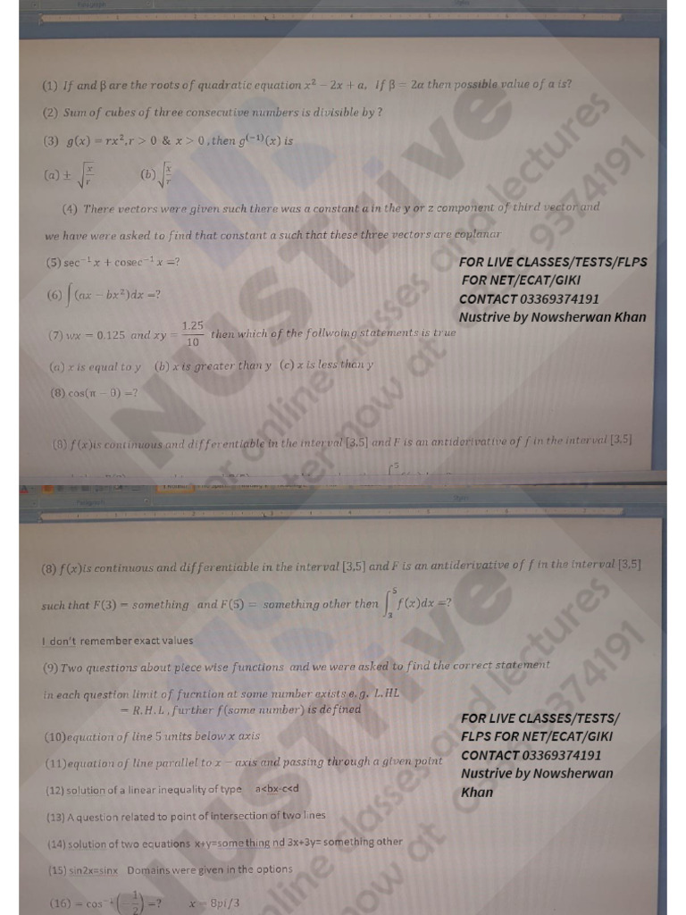 NUSTrive Past Mcqs | PDF