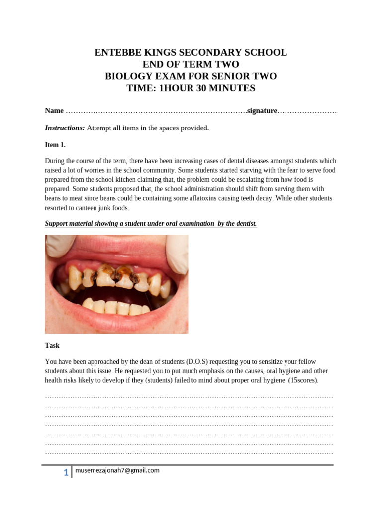 Entebbe Kings Secondary School Eot Two Biology s2 Past Paper New ...