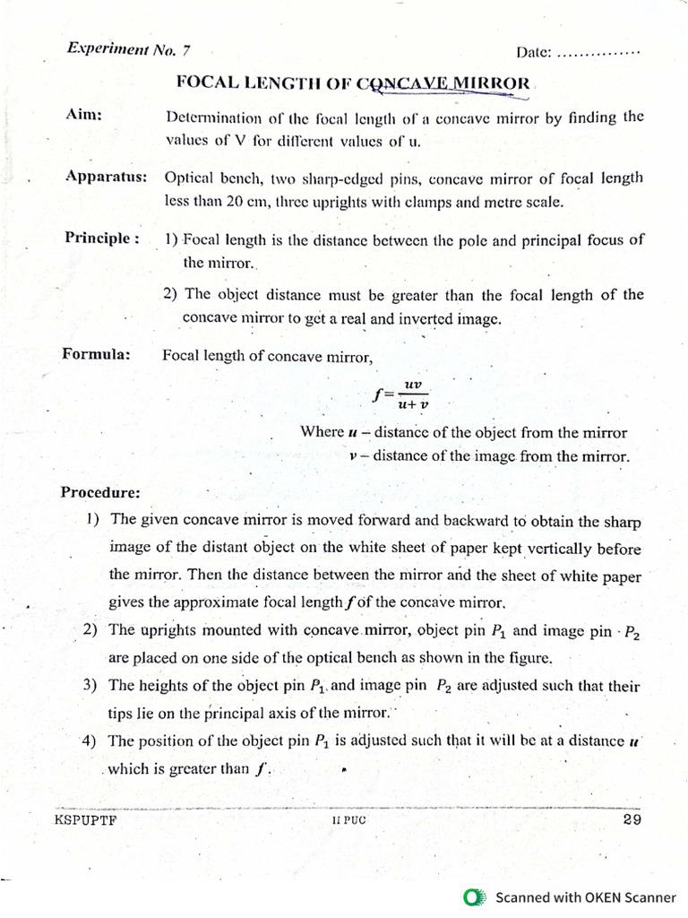 Focal Length of Concave Mirror | PDF