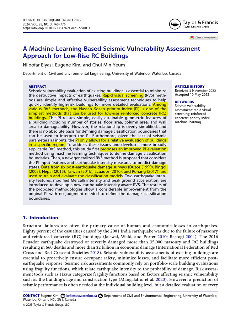 A Machine-Learning-Based Seismic Vulnerability Assessment Hassan Sozen ...