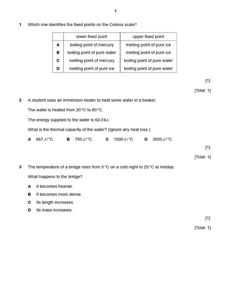 Thermal Physics MCQ Exam Guide | PDF | Liquids | Gases