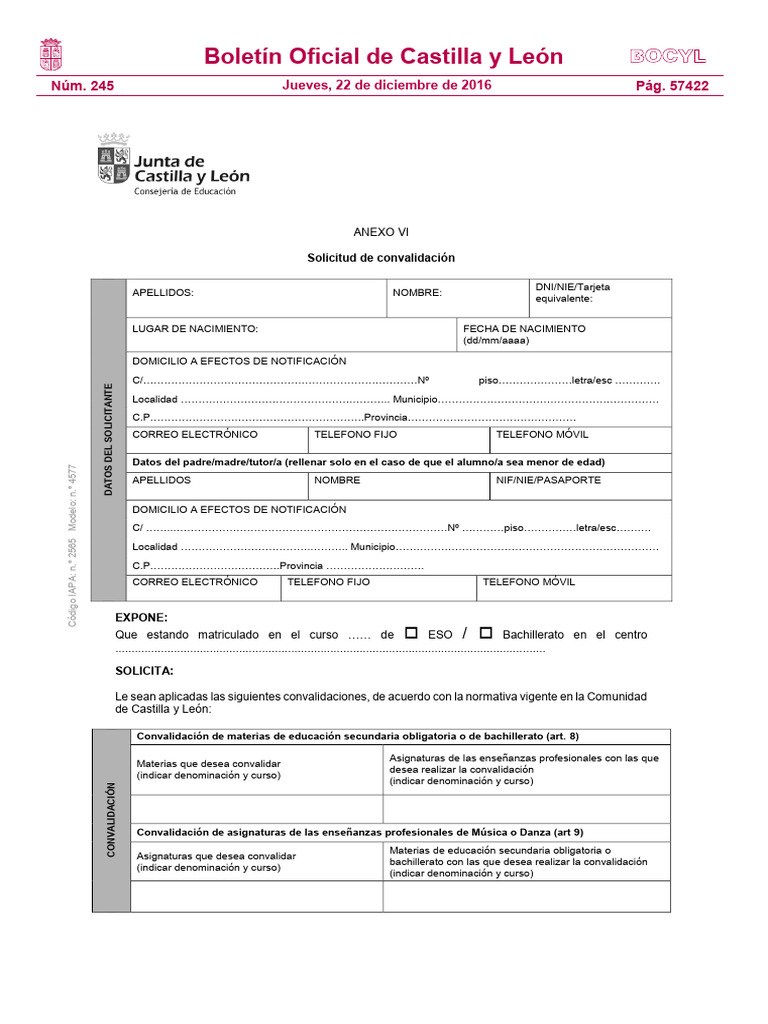 Solicitud Convalidaciones Eso y Bachillerato | PDF