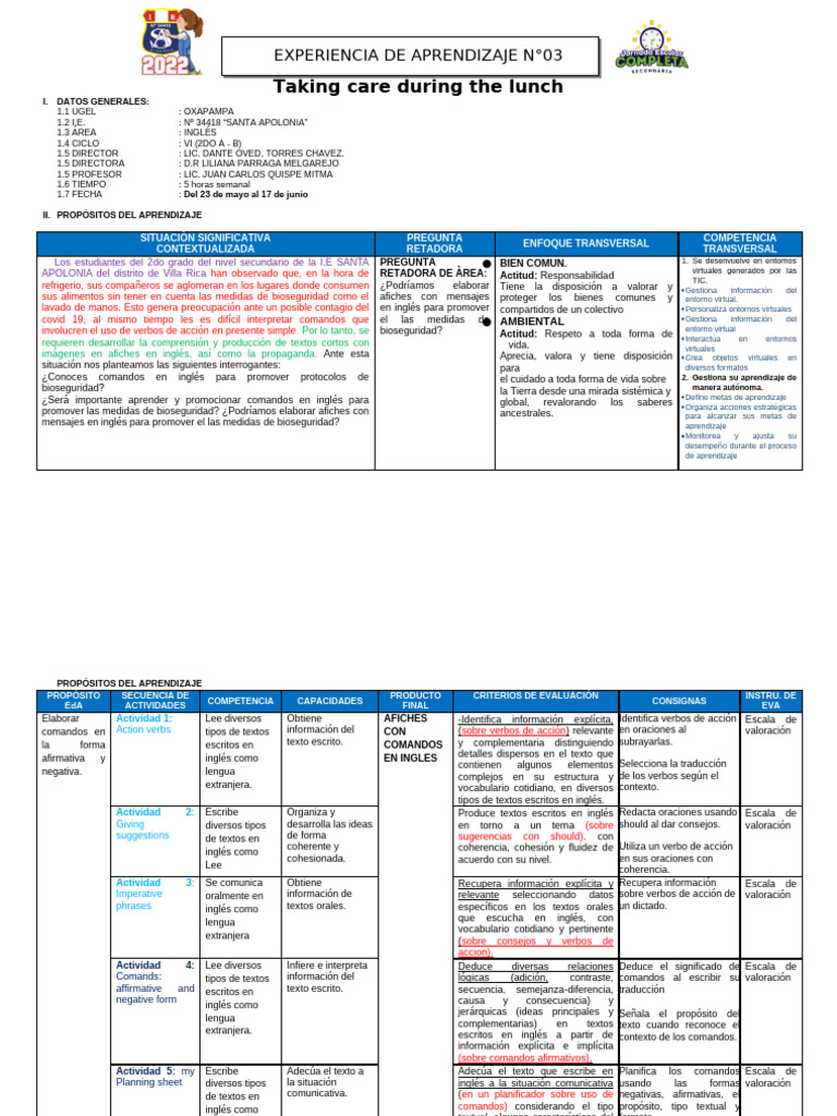 3experiencia de Aprendizaje - Ingles - Juan Carlos-Ciclovi | PDF