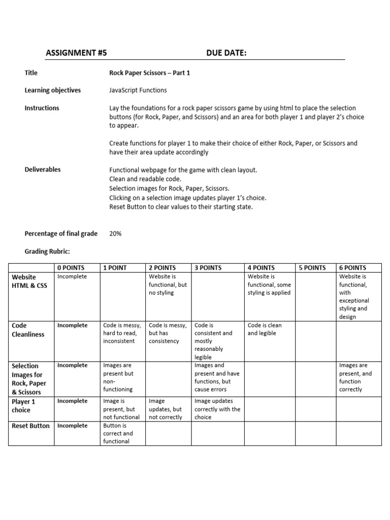Rock Paper Scissors Assignment Template | PDF