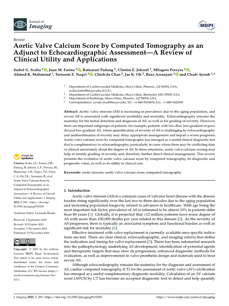Aortic Valve Calcium Score by Computed Tomography As An Adjunct To ...