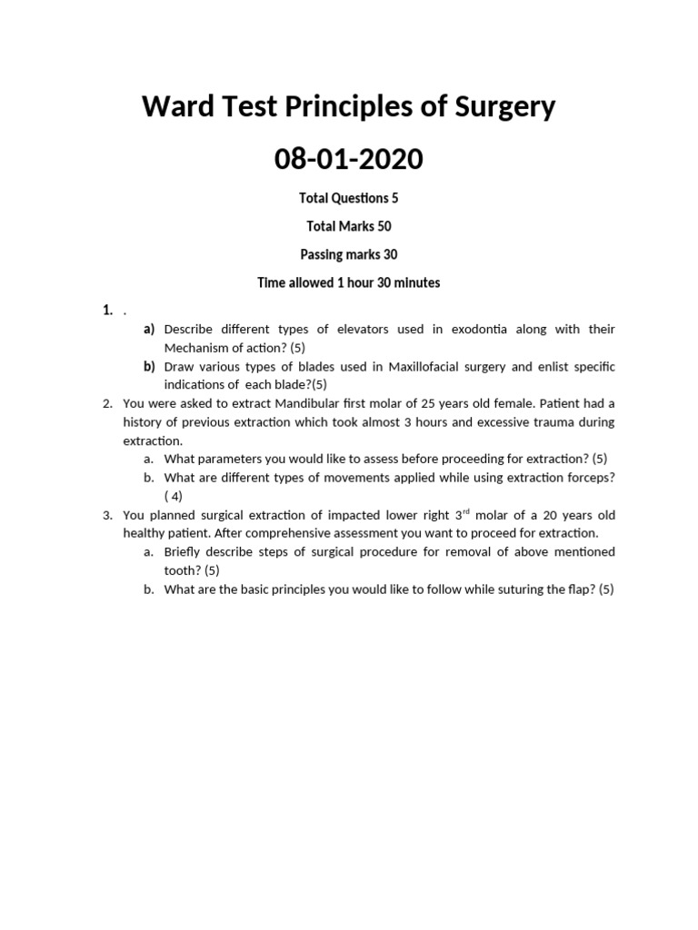 Ward Test Principles of Exodontia | PDF