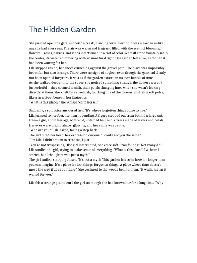 The Hidden Garden Story | PDF
