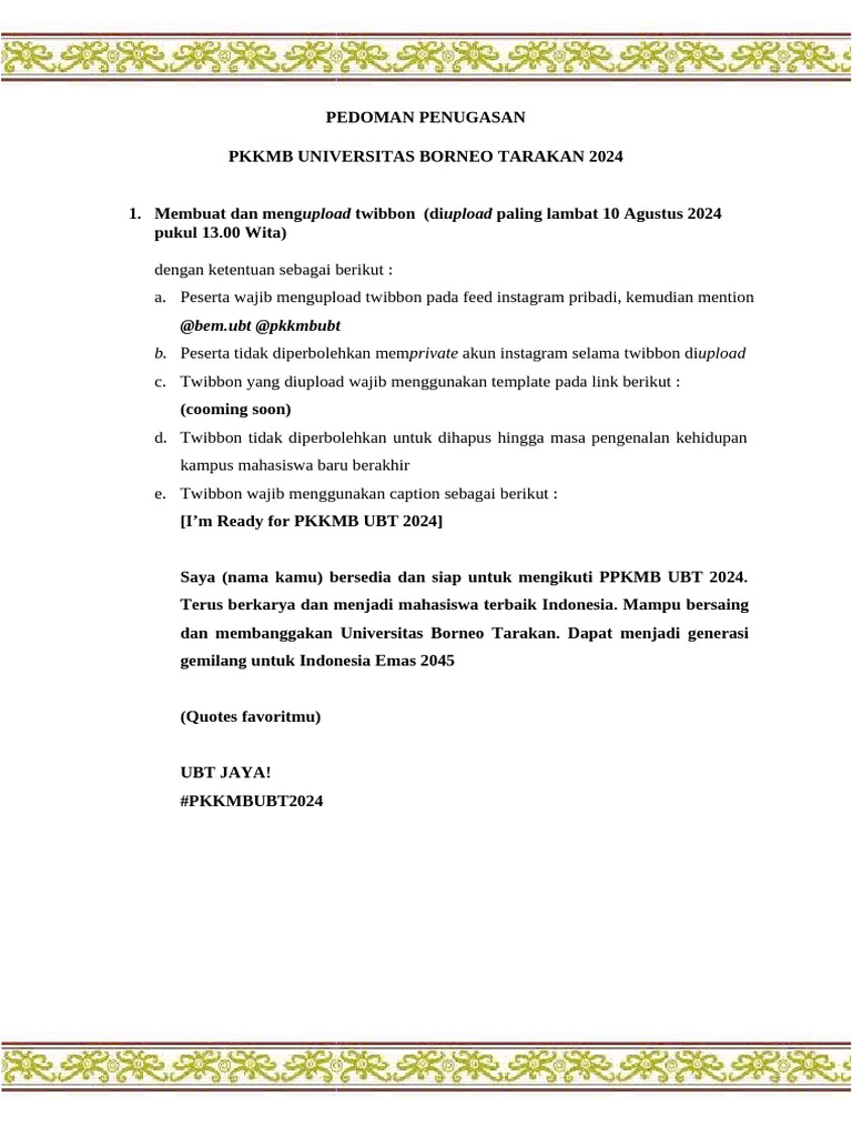 Pedoman Penugasan PKKMB Ubt 2024 | PDF