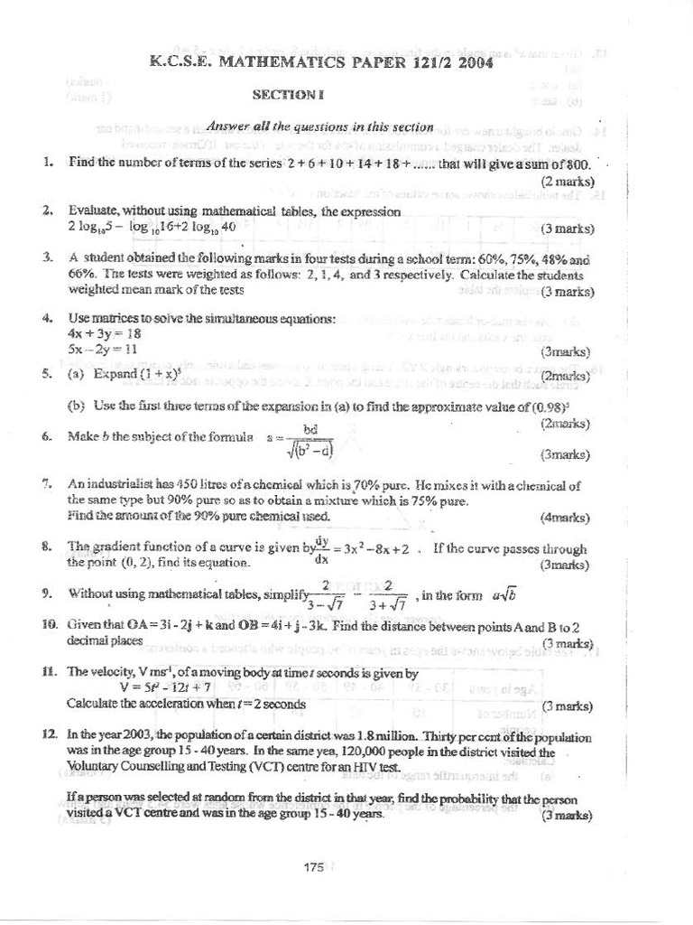 Kcse 2004 Mathematics Paper 2 | PDF