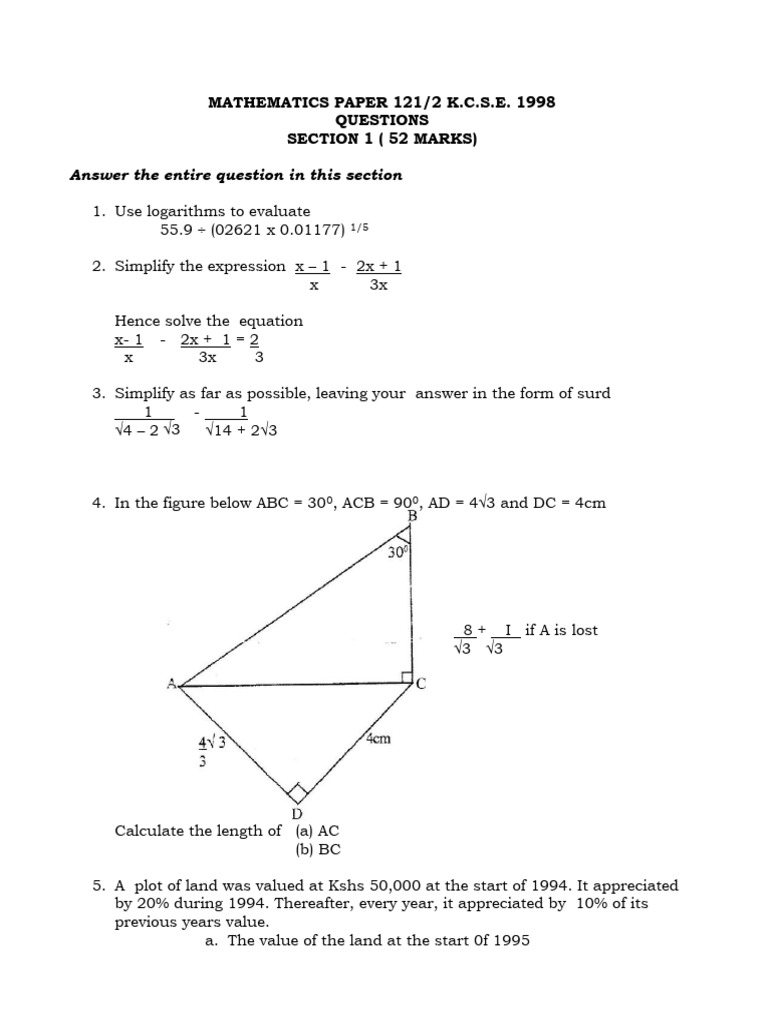 KCSE-1998-MATHEMATICS-PAPER-_2 | PDF