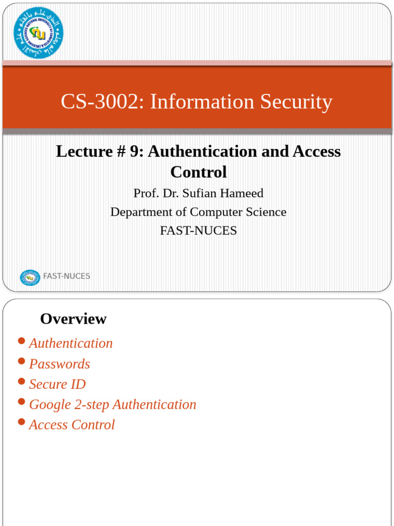 Lecture 9 Authentication | PDF