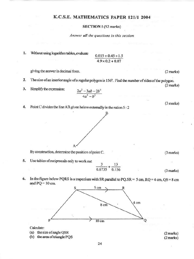 KCSE-2004-MATHEMATICS-PAPER-1 | PDF