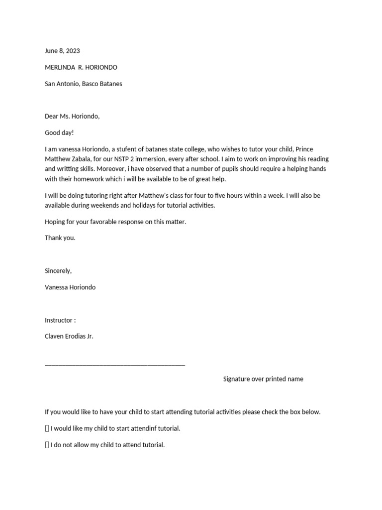 Latter For Tutorial | PDF