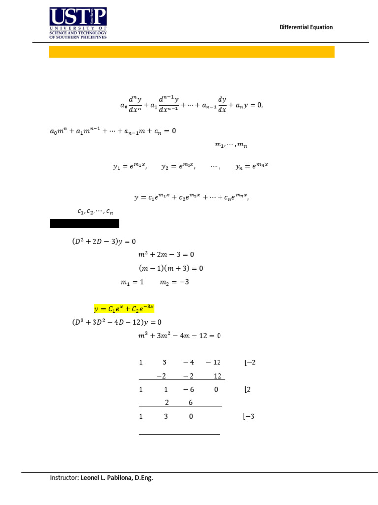 Differential Equation ES 208 Topic 6 (1) | PDF