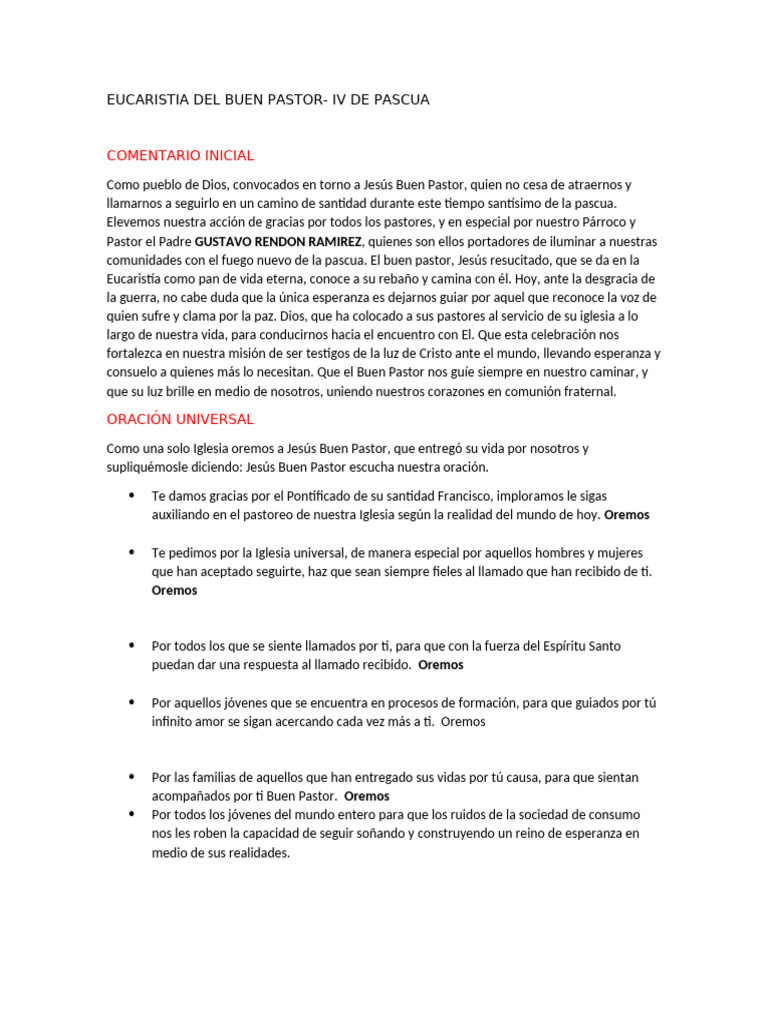 EUCARISTIA DEL BUEN PASTOR | PDF