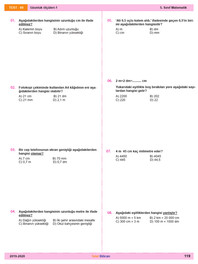 Test 60 Uzunluk Olculeri 1 | PDF