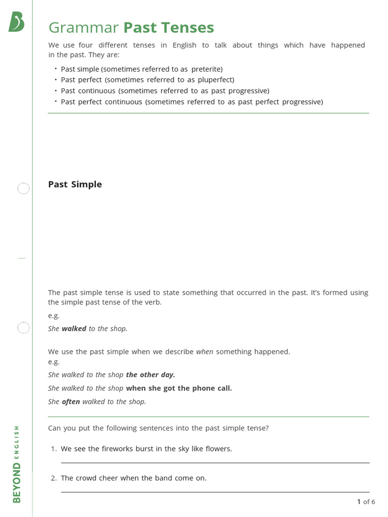 Grammar Past Tenses Worksheets | PDF