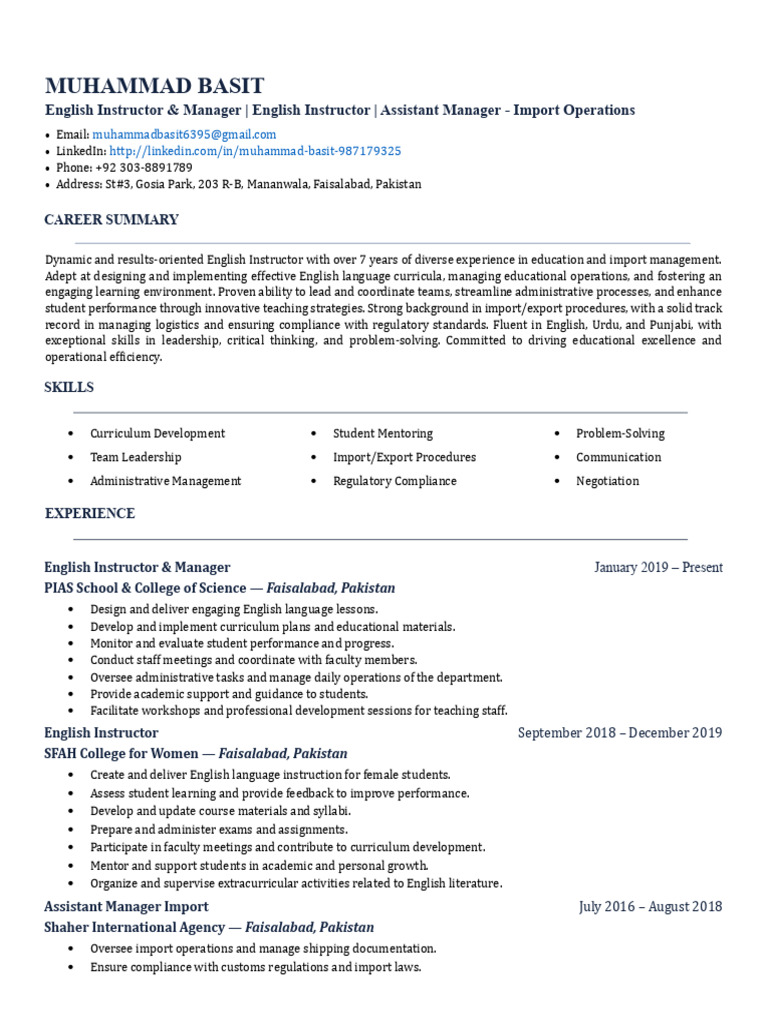 Muhammad Basit Resume Pdf