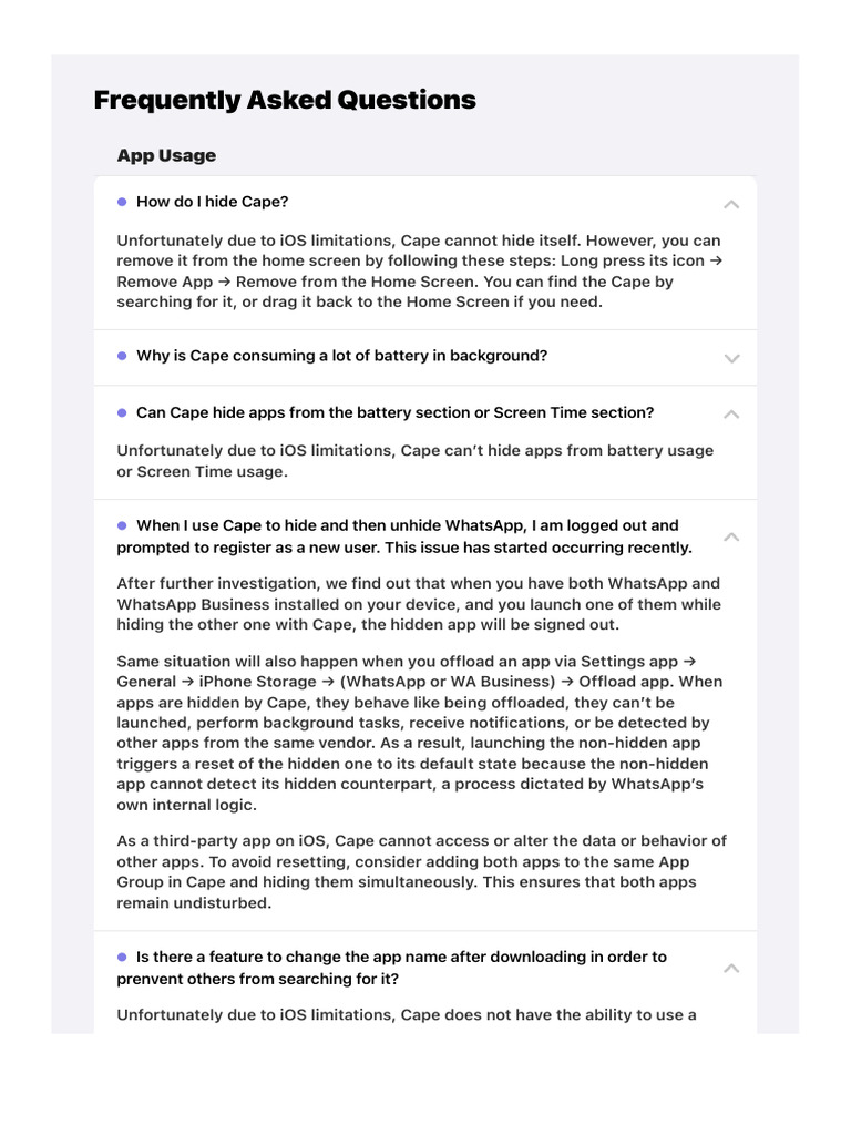Cape App iOS Limitations FAQ | PDF | Ios | Mobile Software