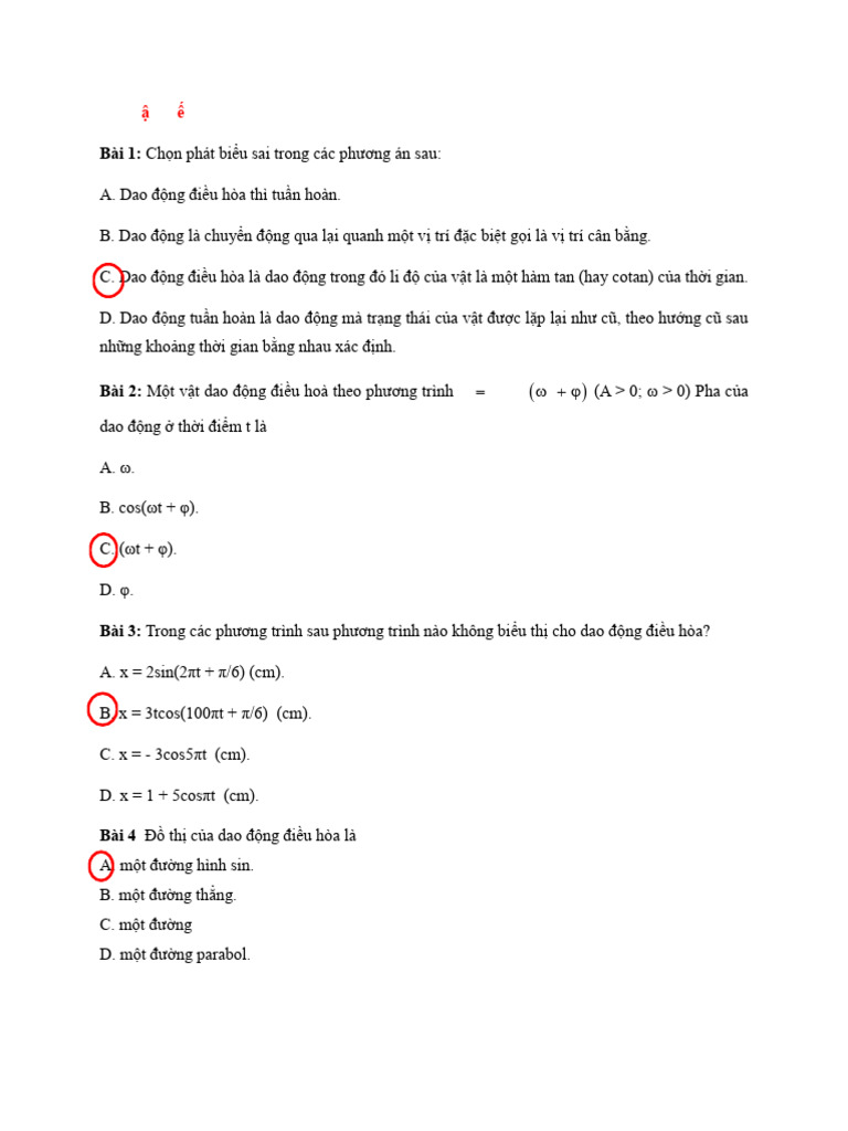 Bai 1. Bai Tap Trac Nghiem Dao Dong Dieu Hoa | PDF