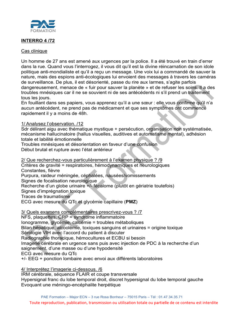 Interro 4 PAE Urgences - Correction | PDF