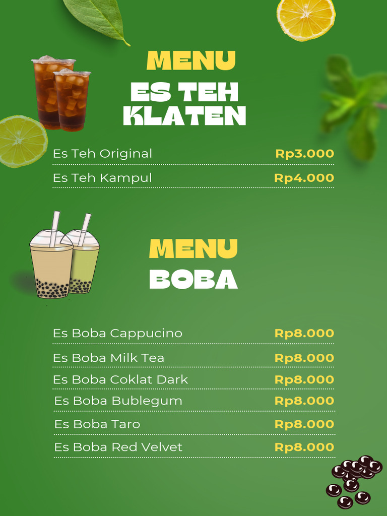 Daftar Harga Menu Minuman Es Teh | PDF
